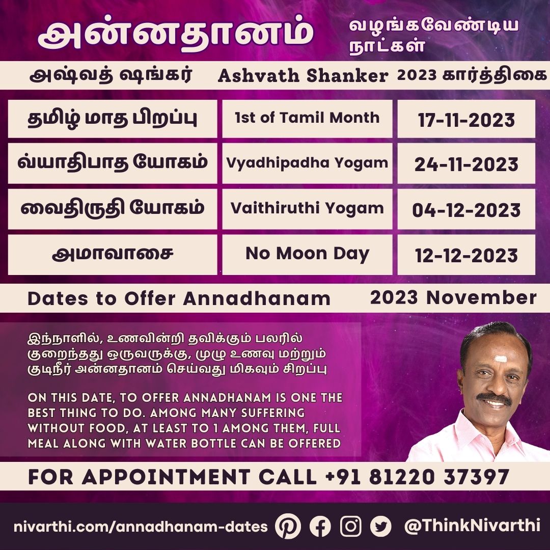 Annadhanam Dates அன்னதான நாட்கள் - Nivarthi