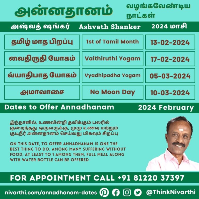 Annadhanam Dates அன்னதான நாட்கள் - Nivarthi